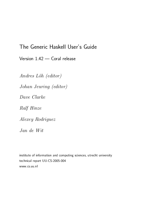 Pdf The Generic Haskell Users Guide Johan Jeuring