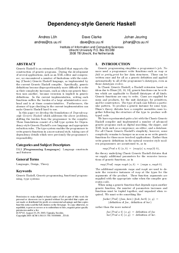 Pdf Dependency Style Generic Haskell