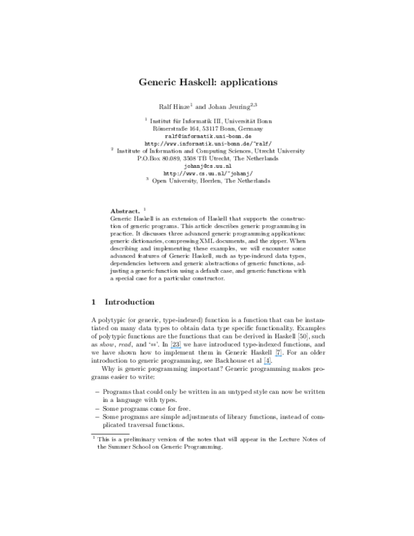 Pdf Generic Haskell Applications Johan Jeuring