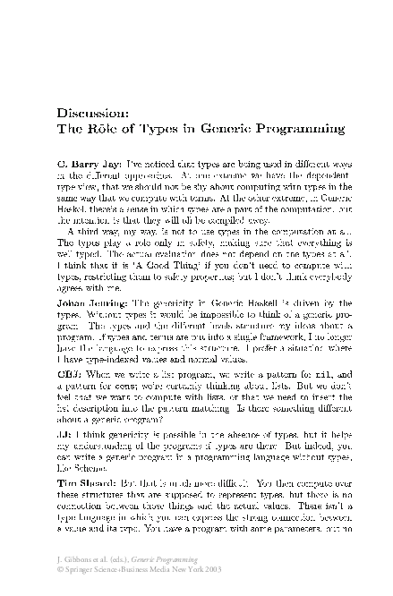 (PDF) Discussion: The Rôle of Types in Generic Programming