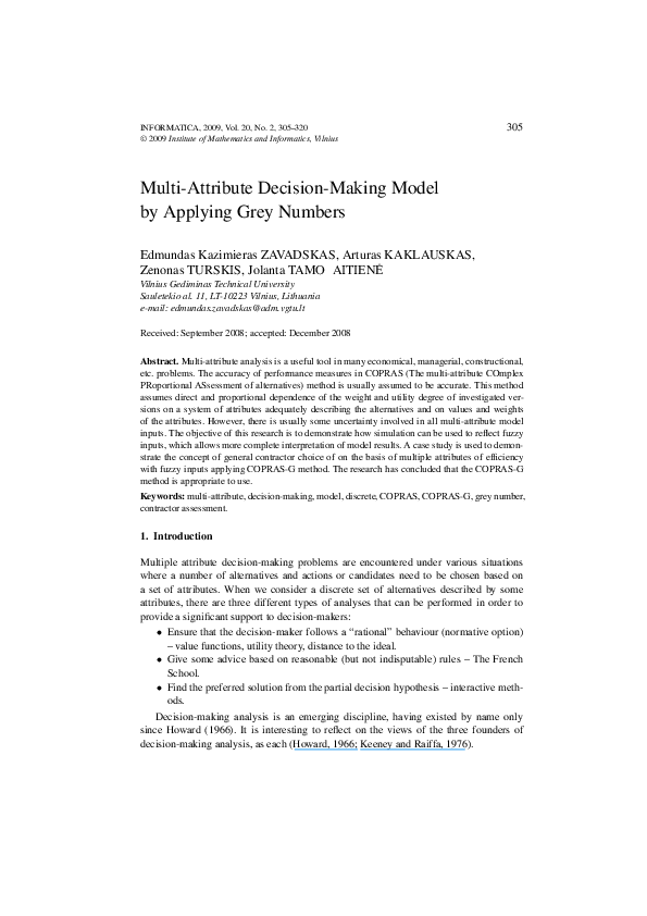 (PDF) Multi-Attribute Decision-Making Model by Applying Grey Numbers