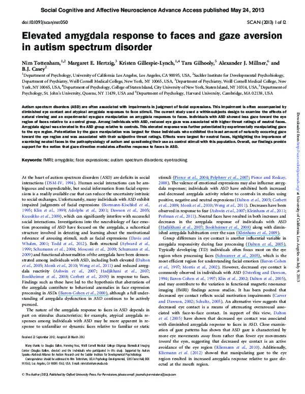 (PDF) Elevated amygdala response to faces and gaze aversion in autism ...