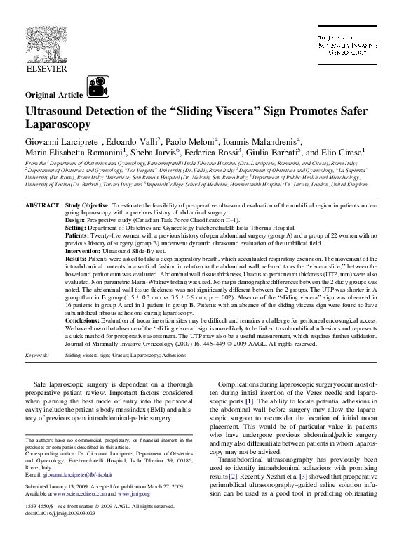 (PDF) Ultrasound Detection of the “Sliding Viscera” Sign Promotes Safer ...