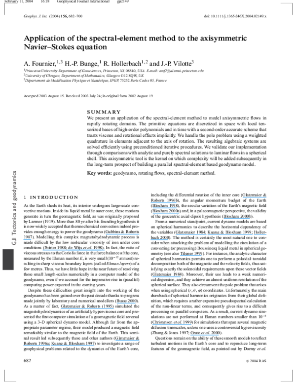 (PDF) Application of the spectral-element method to the axisymmetric Navier-Stokes equation