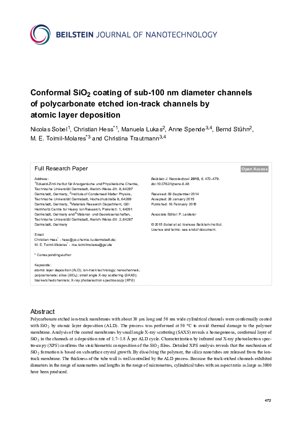 (PDF) Conformal SiO2 coating of sub-100 nm diameter channels of ...