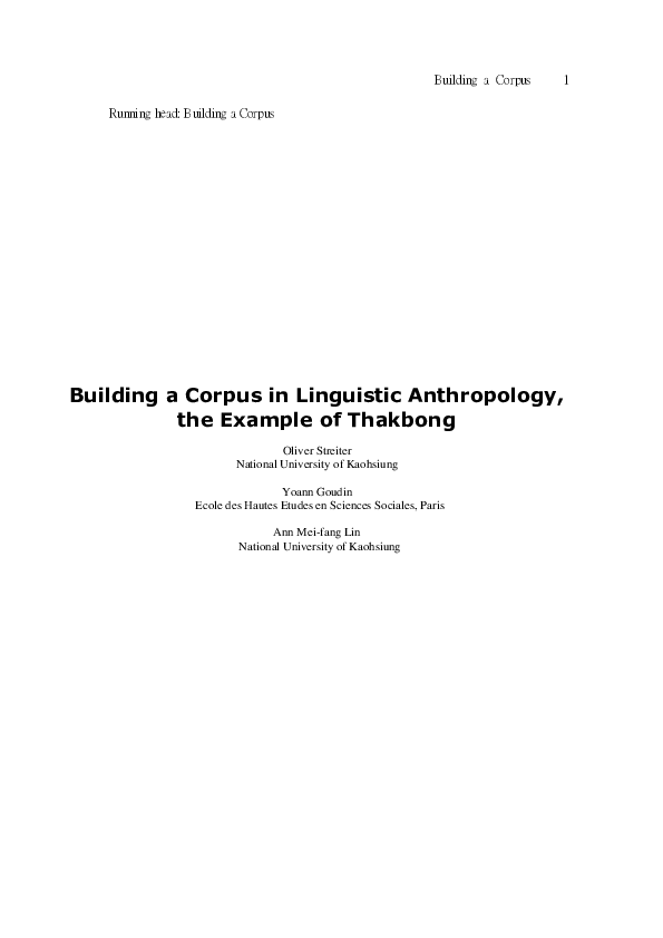 (PDF) Building a Corpus in Linguistic Anthropology: The Example of Thakbong
