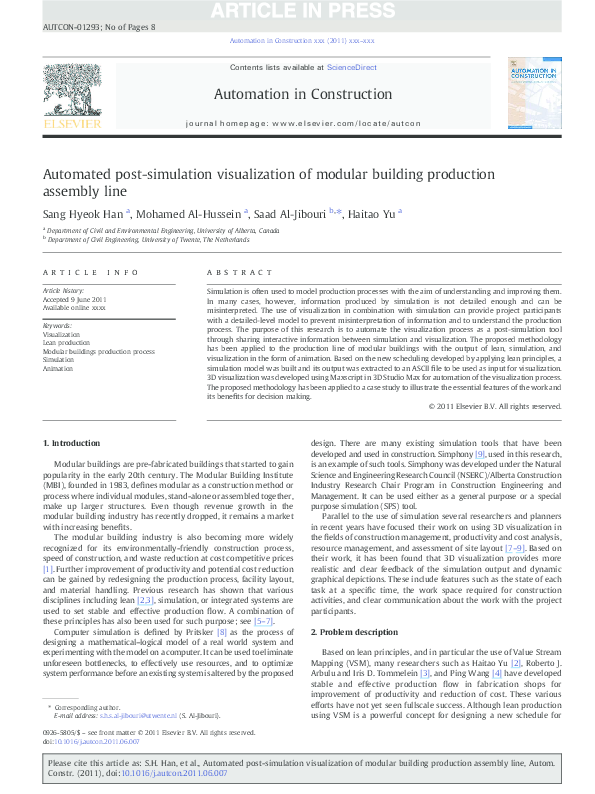 Pdf Automated Post Simulation Visualization Of Modular Building