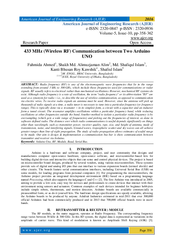 Pdf 433 Mhz Wireless Rf Communication Between Two Arduino Uno