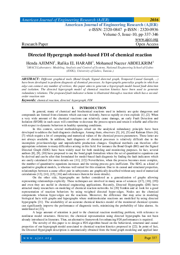 (PDF) Directed Hypergraph model-based FDI of chemical reaction