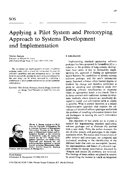 (PDF) Applying a pilot system and prototyping approach to systems ...