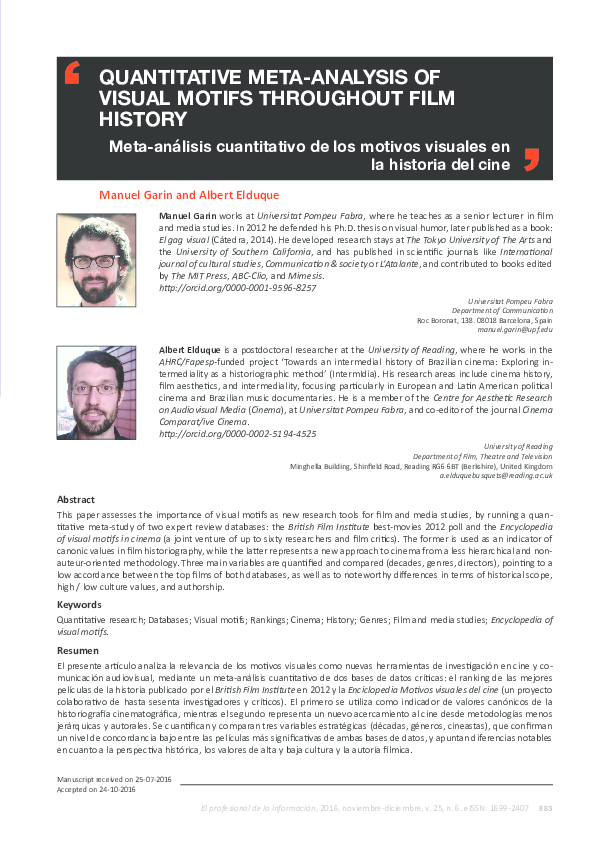 (PDF) Quantitative Meta-Analysis of Visual Motifs Throughout Film History
