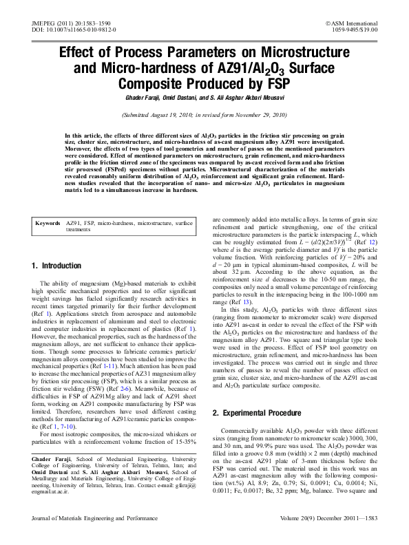(PDF) Effect of Process Parameters on Microstructure and Mechanical Properties on Severe Plastic ...