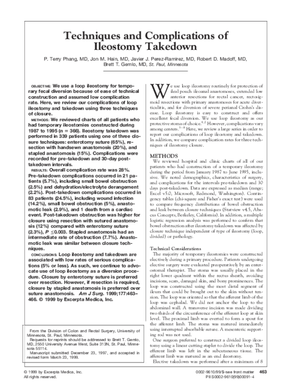 (PDF) Techniques and complications of ileostomy takedown