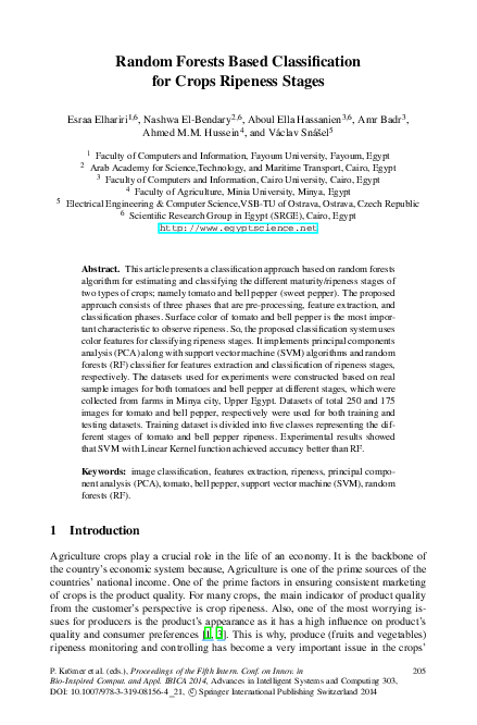 (PDF) Random Forests Based Classification for Crops Ripeness Stages