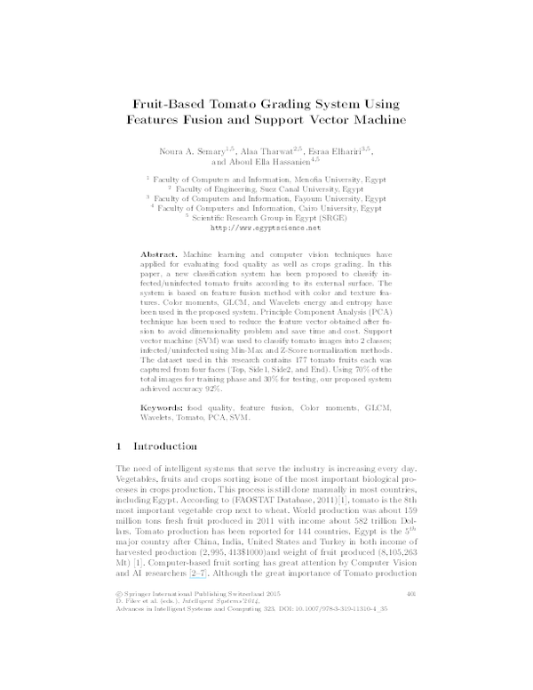 (PDF) Fruit-Based Tomato Grading System Using Features Fusion and Support Vector Machine