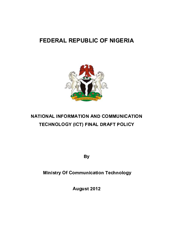 (PDF) FEDERAL REPUBLIC OF NIGERIA NATIONAL INFORMATION AND COMMUNICATION TECHNOLOGY (ICT) FINAL ...
