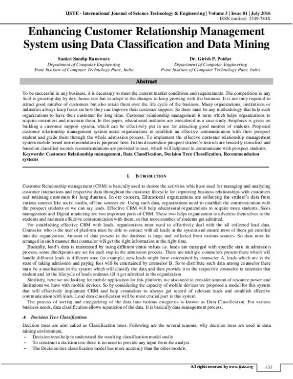 Pdf Enhancing Customer Relationship Management System Using Data