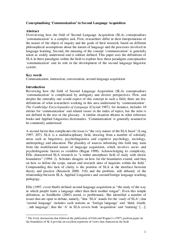 (PDF) Conceptualizing'Communication'in Second Language Acquisition