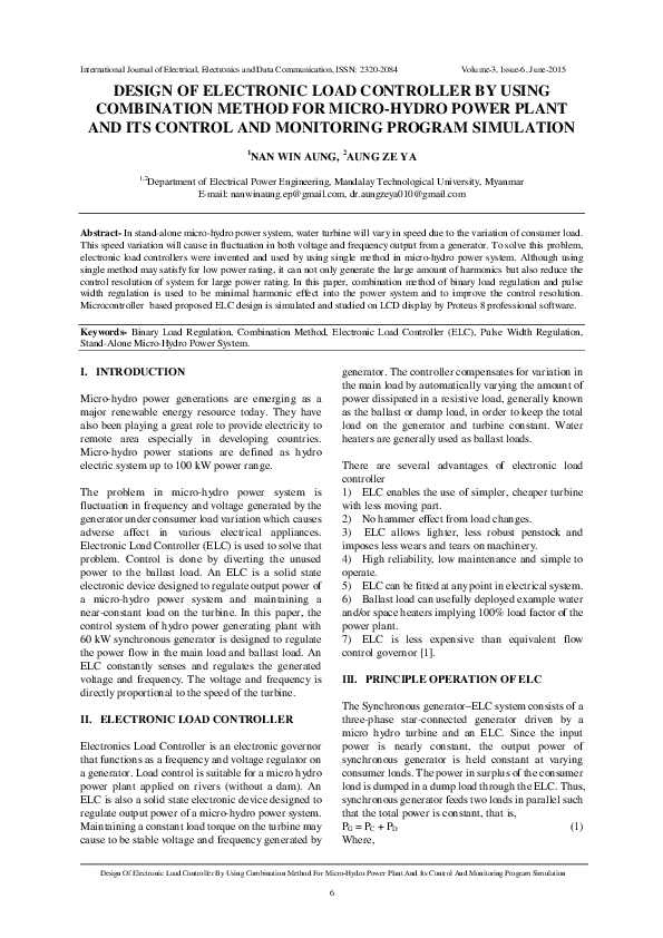 Pdf Design Of Electronic Load Controller By Using Combination Method For Micro Hydro Power