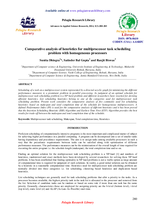 Pdf Comparative Analysis Of Heuristics For Multiprocessor Task