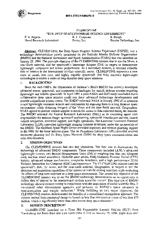 (PDF) CLEMENTINE: “The Deep Space Program Science Experiment”