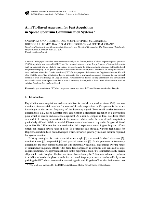 Pdf An Fft Based Approach For Fast Acquisition In Spread Spectrum