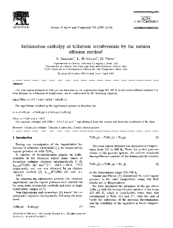 (PDF) Sublimation enthalpy of tellurium tetrabromide by the torsion ...
