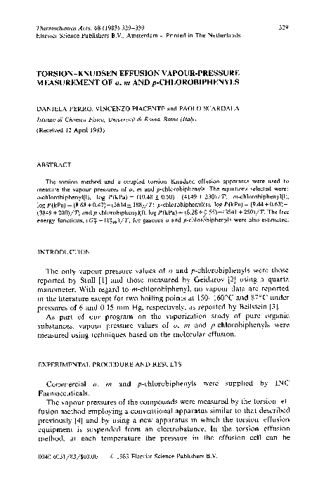 (PDF) Torsion—Knudsen effusion vapour-pressure measurement of o, m and ...