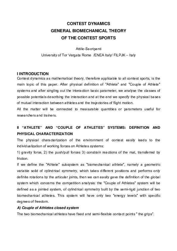 (PDF) Contest dynamics general biomechanical theory of contest sports