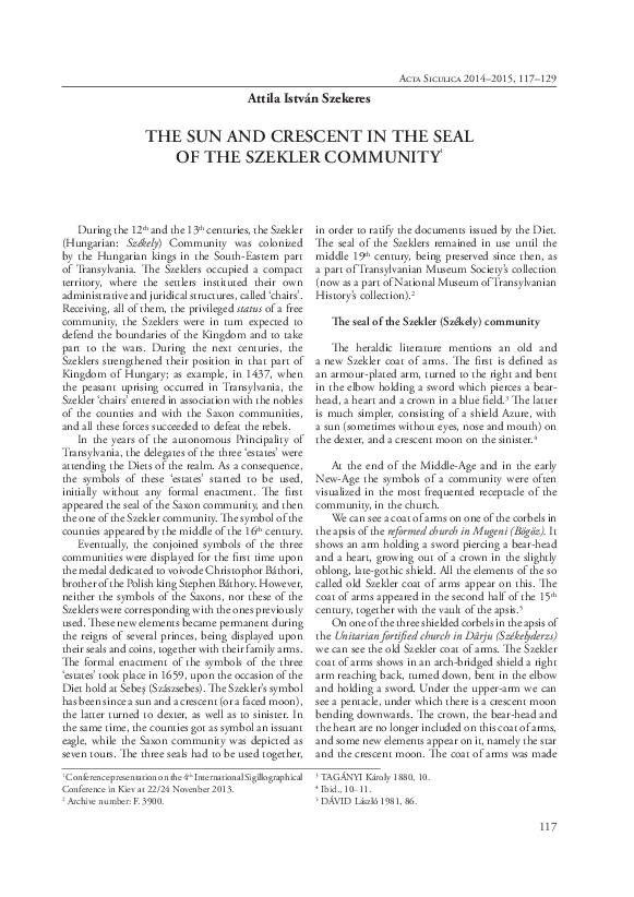 (PDF) THE SUN AND CRESCENT IN THE SEAL OF THE SZEKLER COMMUNITY