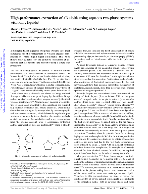 Pdf Aqueous Biphasic Systems Composed Of Ionic Liquids One Step Extraction Concentration