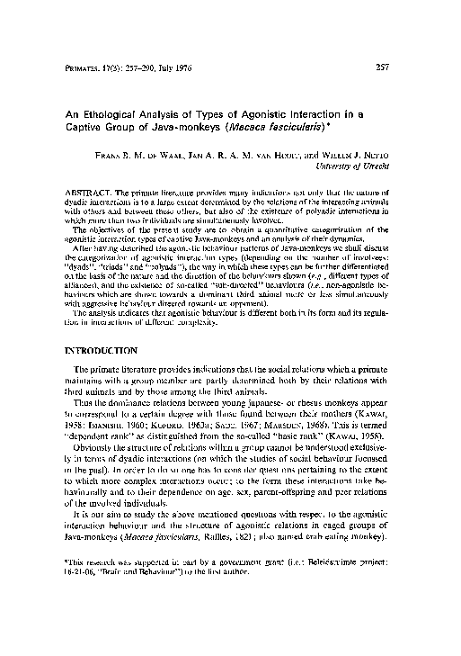 (PDF) An ethological analysis of types of agonistic interaction in a captive group of Java ...