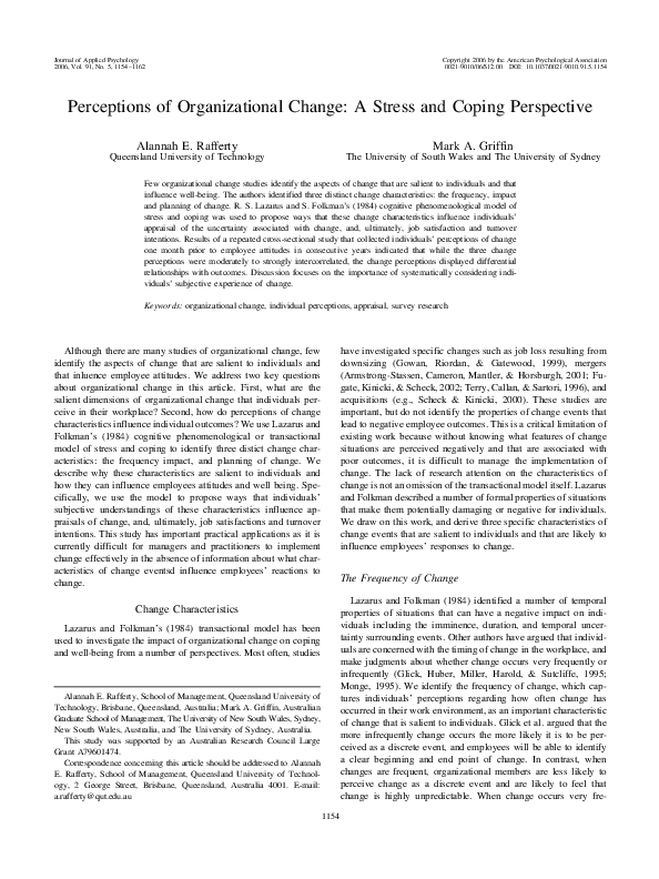(PDF) Perceptions of Organizational Change: A Stress and Coping Perspective