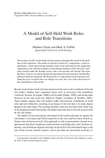 (PDF) A Model of Self-Held Work Roles and Role Transitions