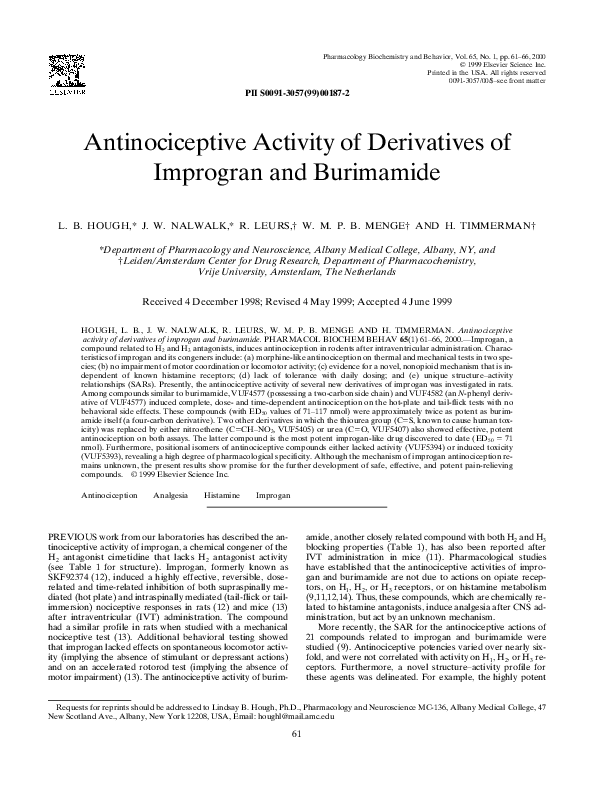 (PDF) Antinociceptive Activity of Derivatives of Improgran and ...