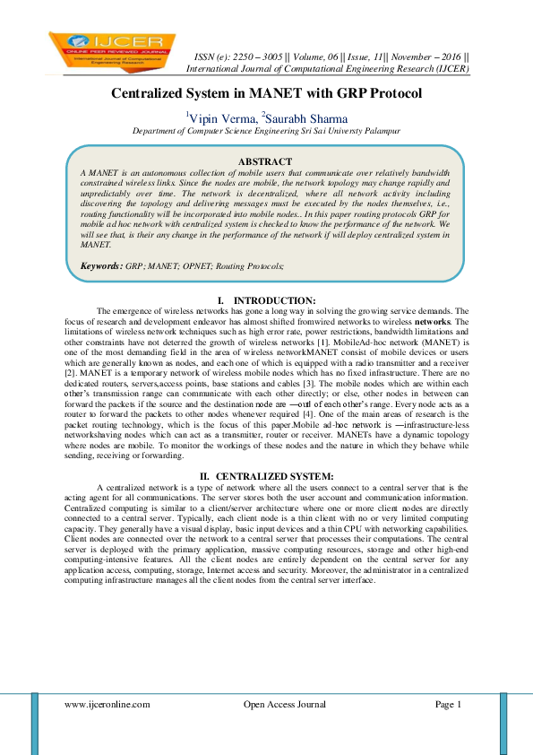 (PDF) Centralized System in MANET with GRP Protocol