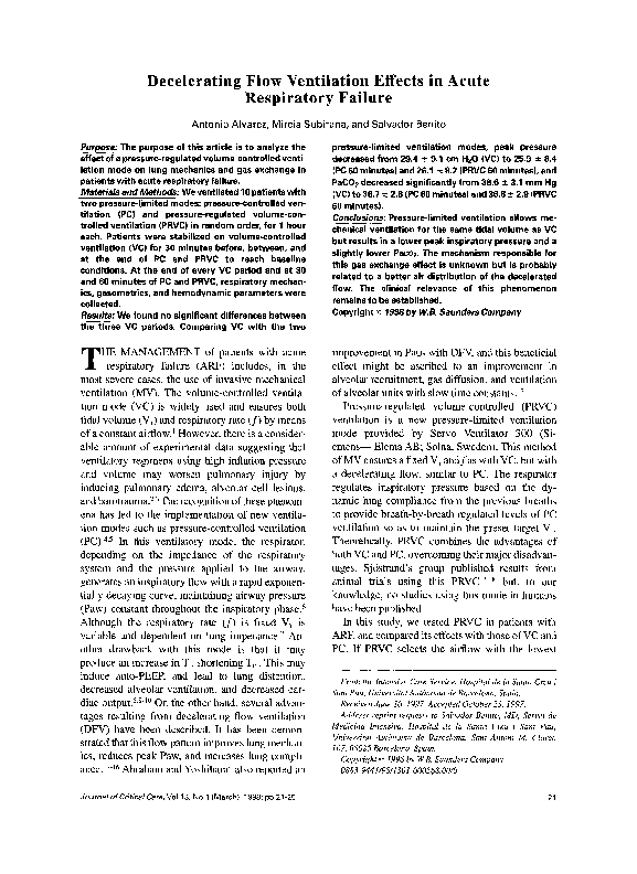 (PDF) Decelerating flow ventilation effects in acute respiratory failure