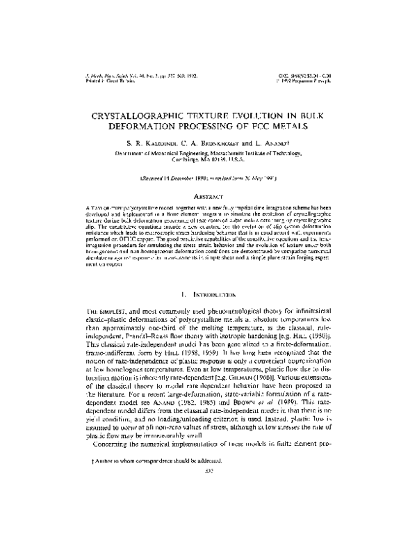 (PDF) Crystallographic texture evolution in bulk deformation processing ...