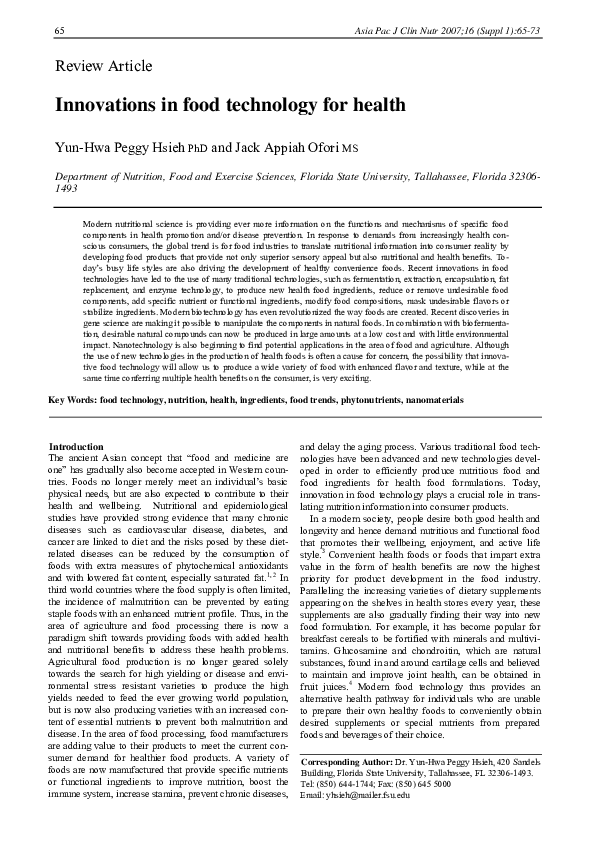 (PDF) Innovations in food technology for health