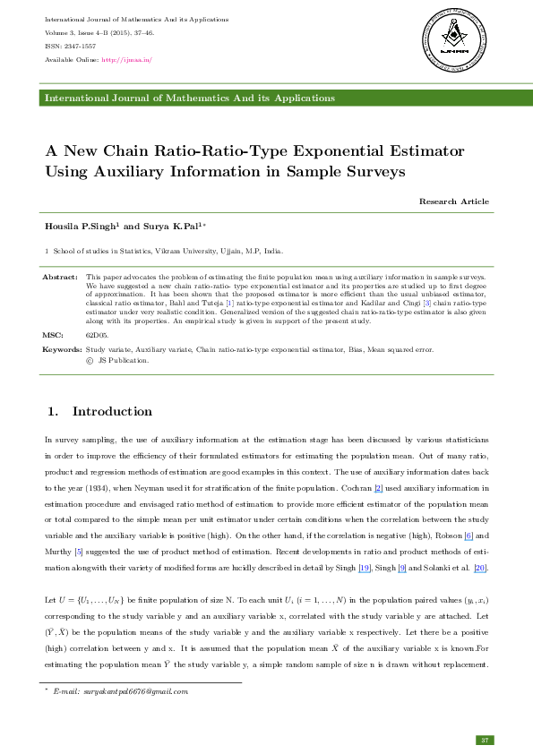 Pdf A New Chain Ratio Ratio Type Exponential Estimator Using
