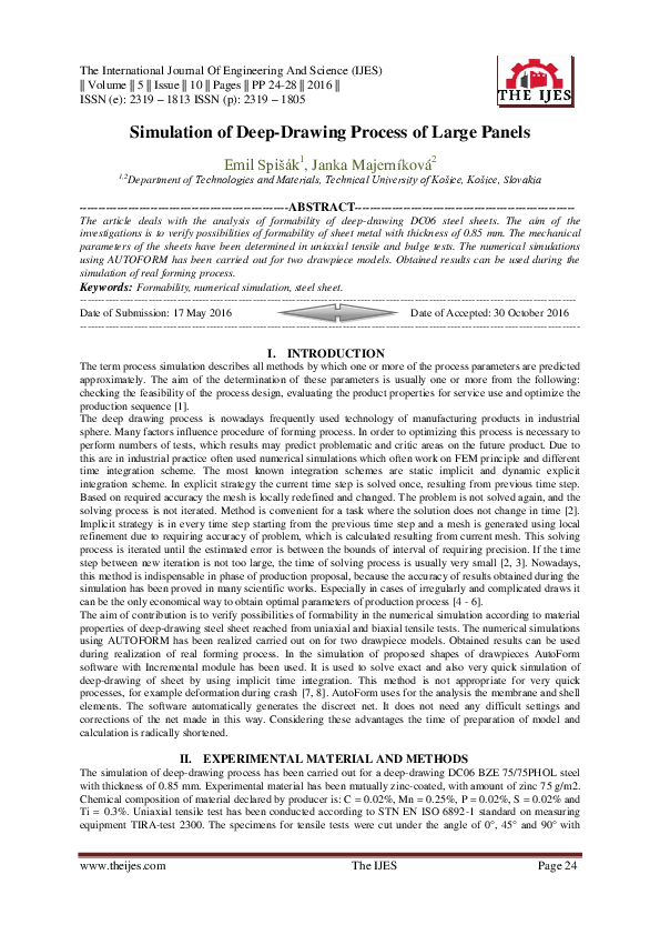 (PDF) Simulation of Deep-Drawing Process of Large Panels | The Ijes The ...