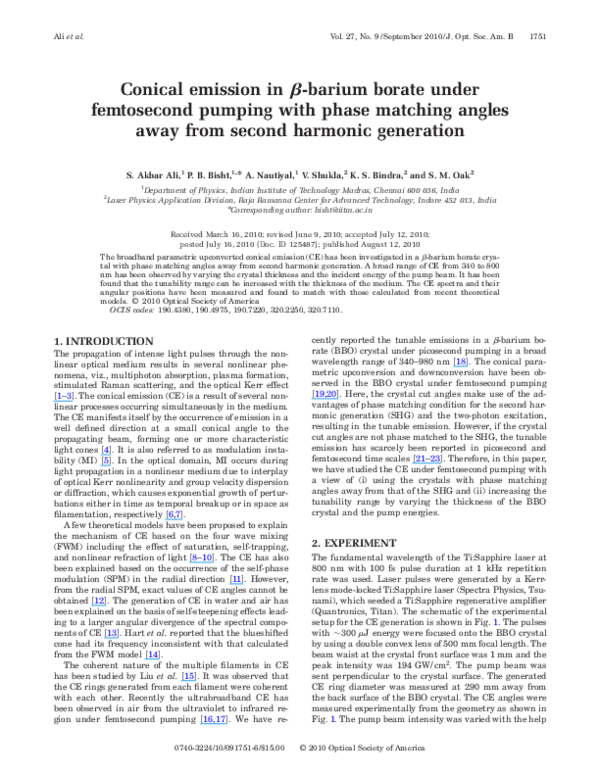 (PDF) Conical emission in β-barium borate under femtosecond pumping ...