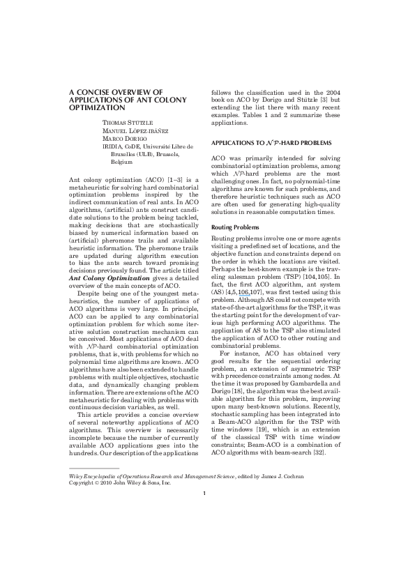 (PDF) A concise overview of applications of ant colony optimization