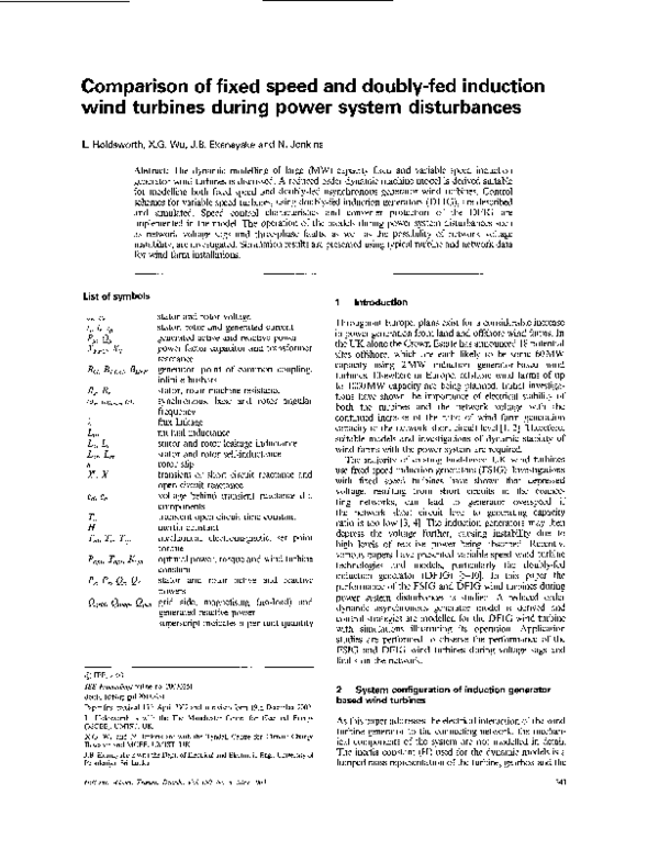 Pdf Comparison Of Fixed Speed And Doubly Fed Induction Wind Turbines During Power System