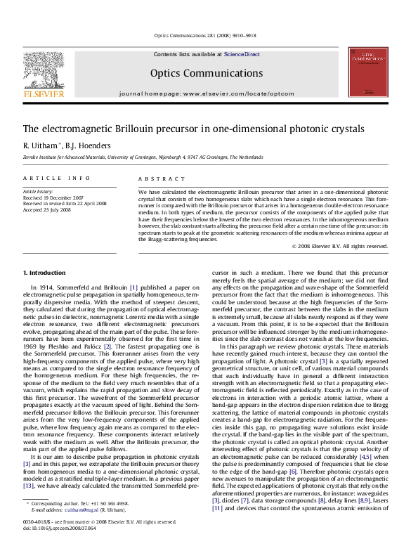 (PDF) The electromagnetic Brillouin precursor in one-dimensional ...