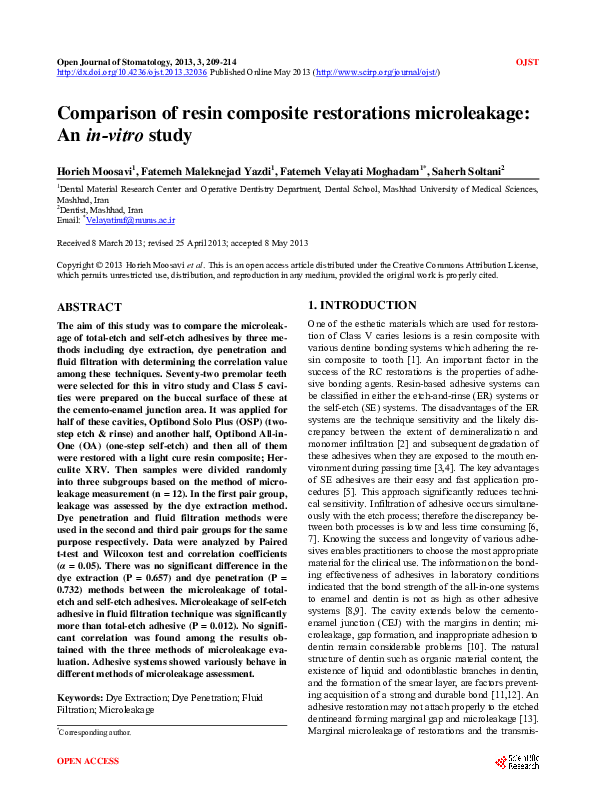 (PDF) Comparison of resin composite restorations microleakage: An in-vitro study