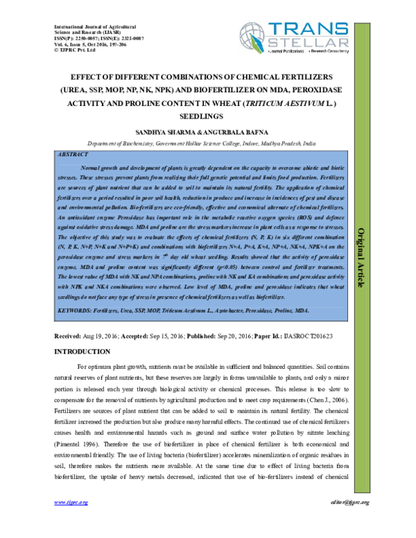 (PDF) EFFECT OF DIFFERENT COMBINATIONS OF CHEMICAL FERTILIZERS (UREA ...