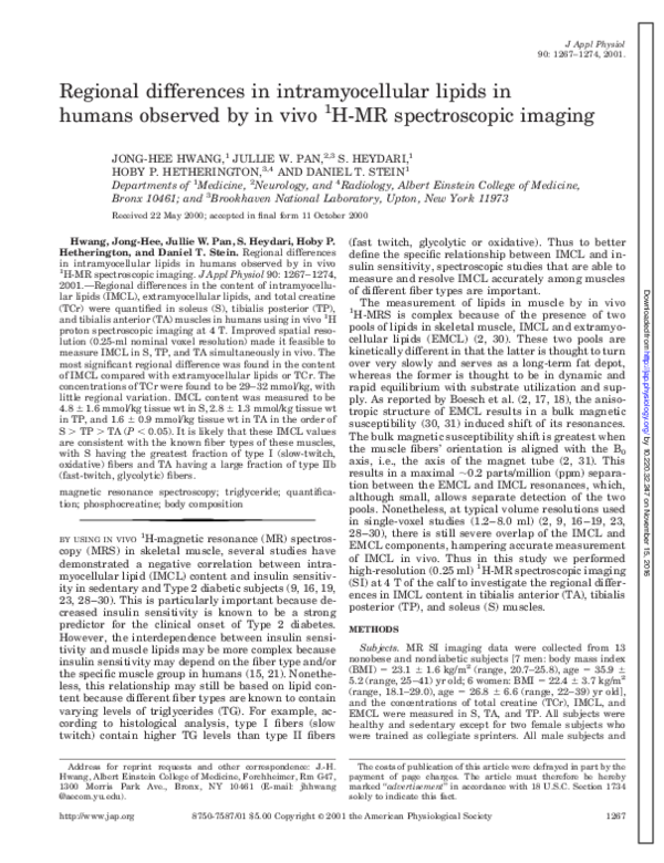 (PDF) Regional differences in intramyocellular lipids in humans ...