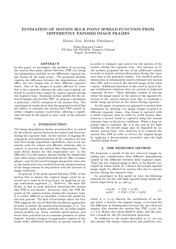 (PDF) Estimation of Motion Blur Point Spread Function from Differently ...