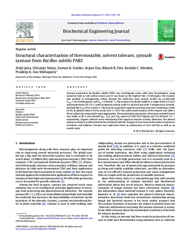 (PDF) Structural characterization of thermostable, solvent tolerant ...